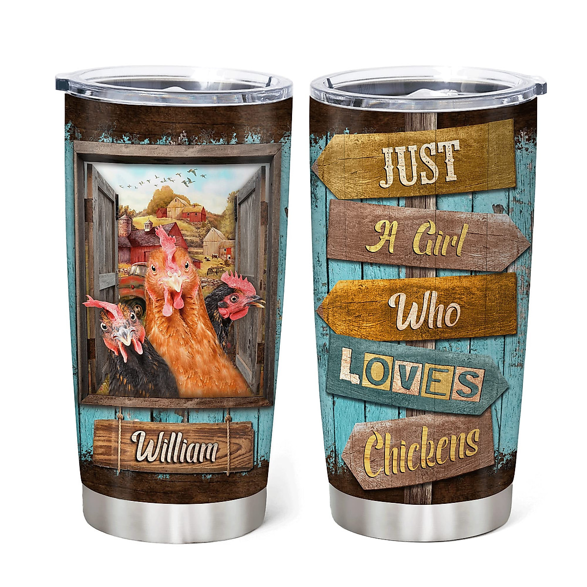Hyturtle Personalized Chicken Tumbler Gifts for Chicken Lovers - Chicken Farm Birthday Gifts for Women - Chicken Lady Tumbler - Just A Girl Who Loves Chickens Custom Name 20oz Stainless Steel Tumbler
