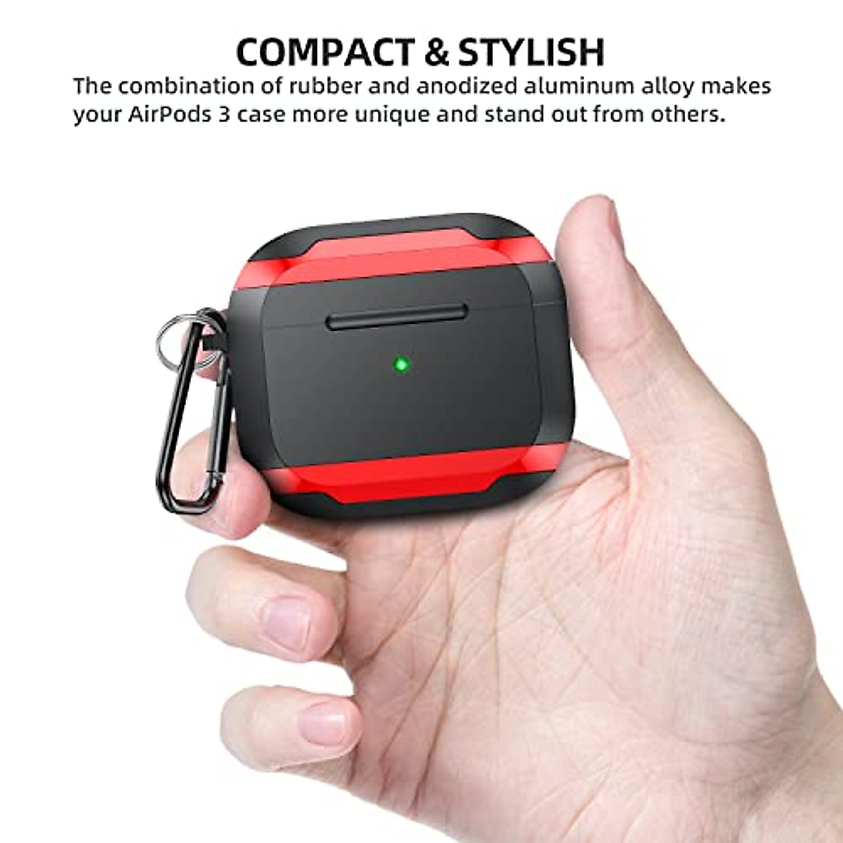 MUCOKE Compatible with AirPods 3 Case 2021, Aluminum Alloy and Shockproof TPU Protective Cover, Compatible with AirPods 3rd Generation Case, with Keychain (Red Black)