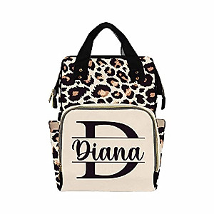 Artsadd Personalized Diaper Bag with Name Travel Backpack - Custom Name Backpack Leopard Print - Personalized Monogrammed Nappy Backpack Daypack Handbag Shoulder Bag for Unisex Hiking Camping Work