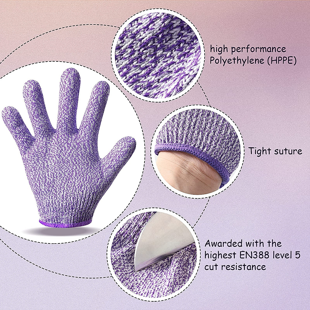 4 Pairs Kids Cut Resistant Gloves Level 5 Safe Gloves Protection for Kitchen Garden, Oyster Shucking, Crafts, DIY (Small)