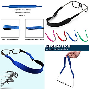 6 Pack Neoprene Glasses Straps Floating Sunglasses Eyeglass Strap Anti Slip Sports Safety Eyewear Retainer Holder for Adults Summer Water Sports Fishing Biking Hiking Rock Climbing Outdoor Adventures