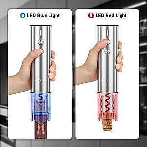 Secura Stainless Steel Electric Wine Opener, Rechargeable Automatic Home Wine Bottle Opener with Foil Cutter & Charging Cable, Reusable Corkscrew Wine Opener Electric for Wine Lovers, Silver