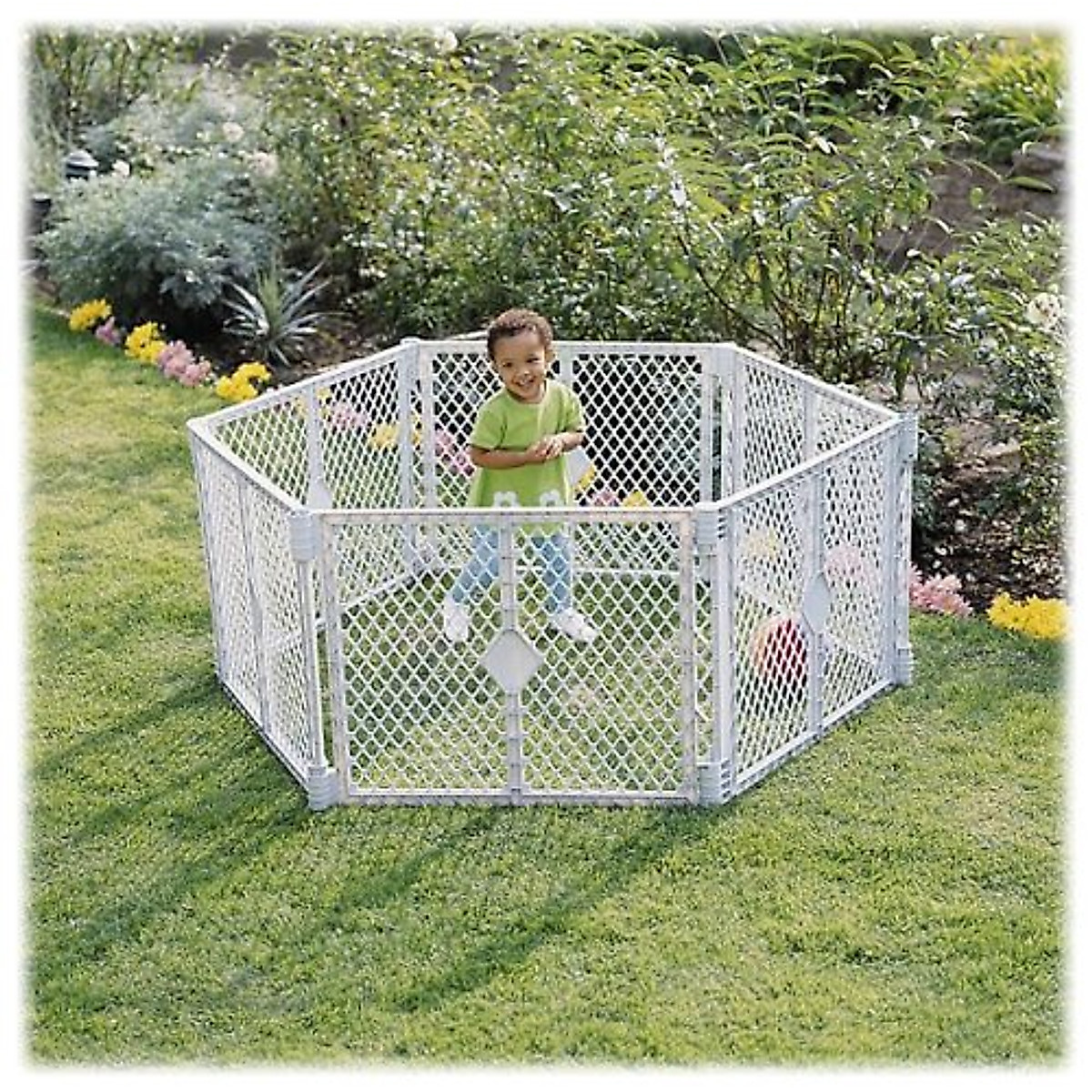 North States Industries State IND 8666 Grey 6 Panel Play Gate, White