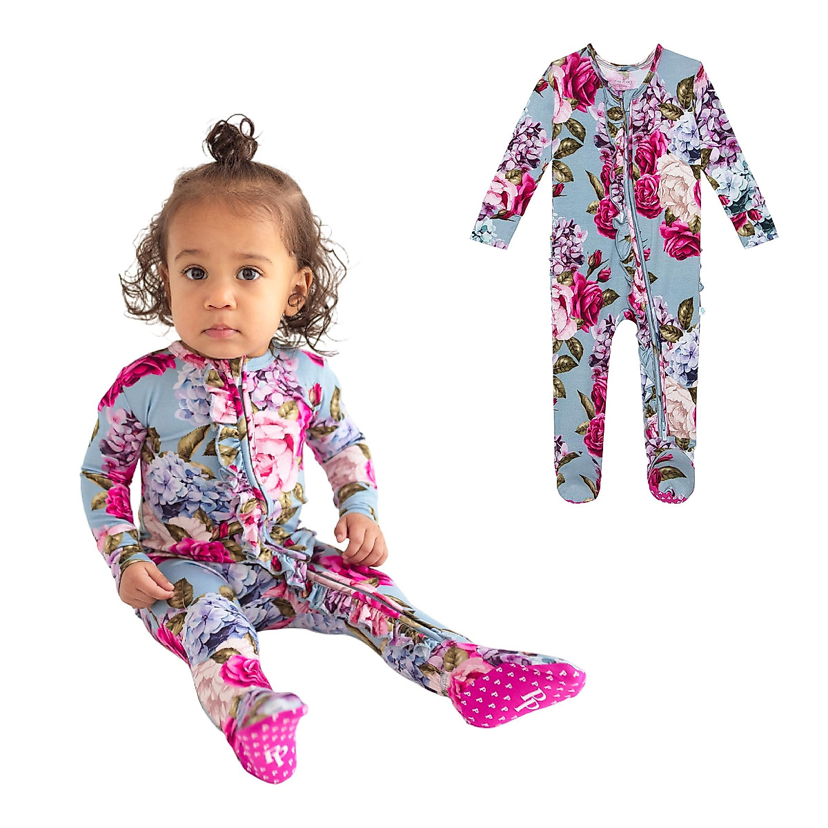 Posh Peanut Footie Pajamas for Baby Girls – Sleepers in Ultra-Soft Viscose from Bamboo with 2-Way Zipper & Ruffle Trim – Newborn to Toddler Sleepwear (Lacey, 3-6 Months)