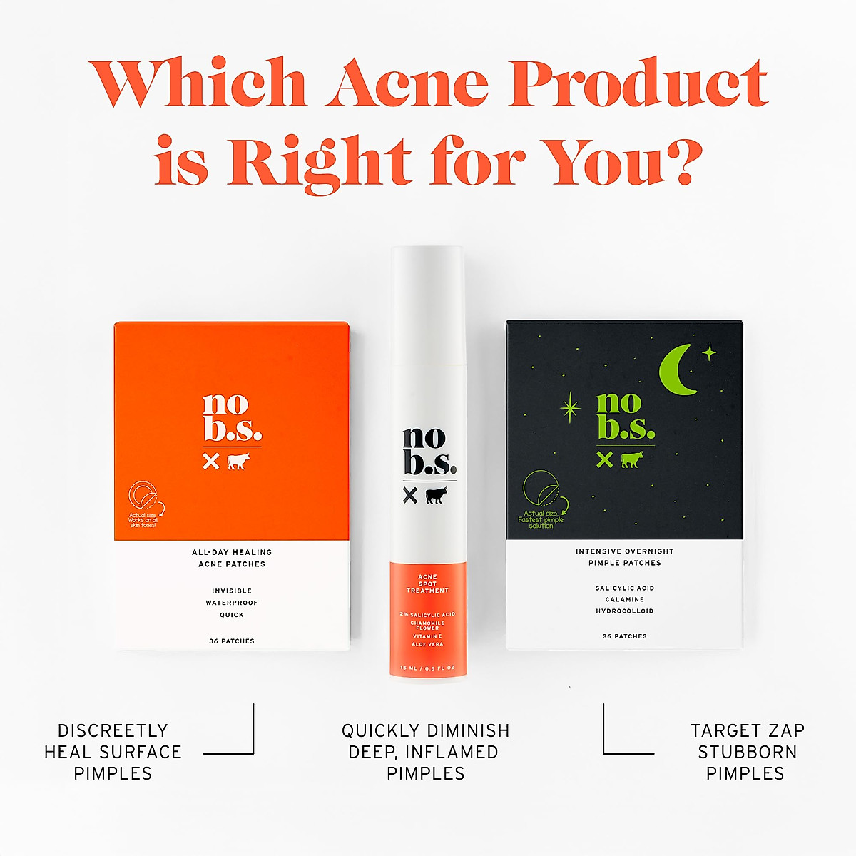 No B.S. (No Bad Stuff) Healing Acne Patches with Hydrocolloid, Waterproof, Invisible Pimple Patches, Wear Under Makeup & Sunscreen, Acne Skin Care for Women & Men, Spot Patches for Pimples, 36 CT