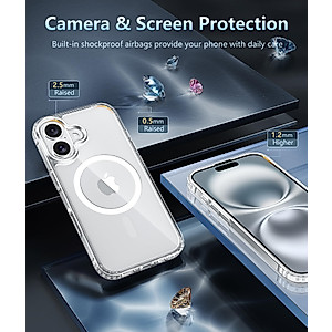 FNTCASE for iPhone 16 Case: Clear Magnetic Military Grade Drop Protection Anti Yellowing Slim Case - Rugged Shockproof Protective Transparent Cell Phone Cover(Clear)