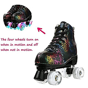 Unisex Roller Skates Double Row Four Wheels High-top Roller Skates Lightning Pattern for Beginners Womens Mens Boys and Girls