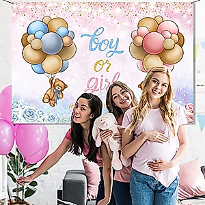 Gender Reveal Decoration- Baby Bear Boy or Girl Backdrop,Bear Baby Shower Pink and Blue Photo Booth Background for Boy Girls Gender Reveal Party Decoration