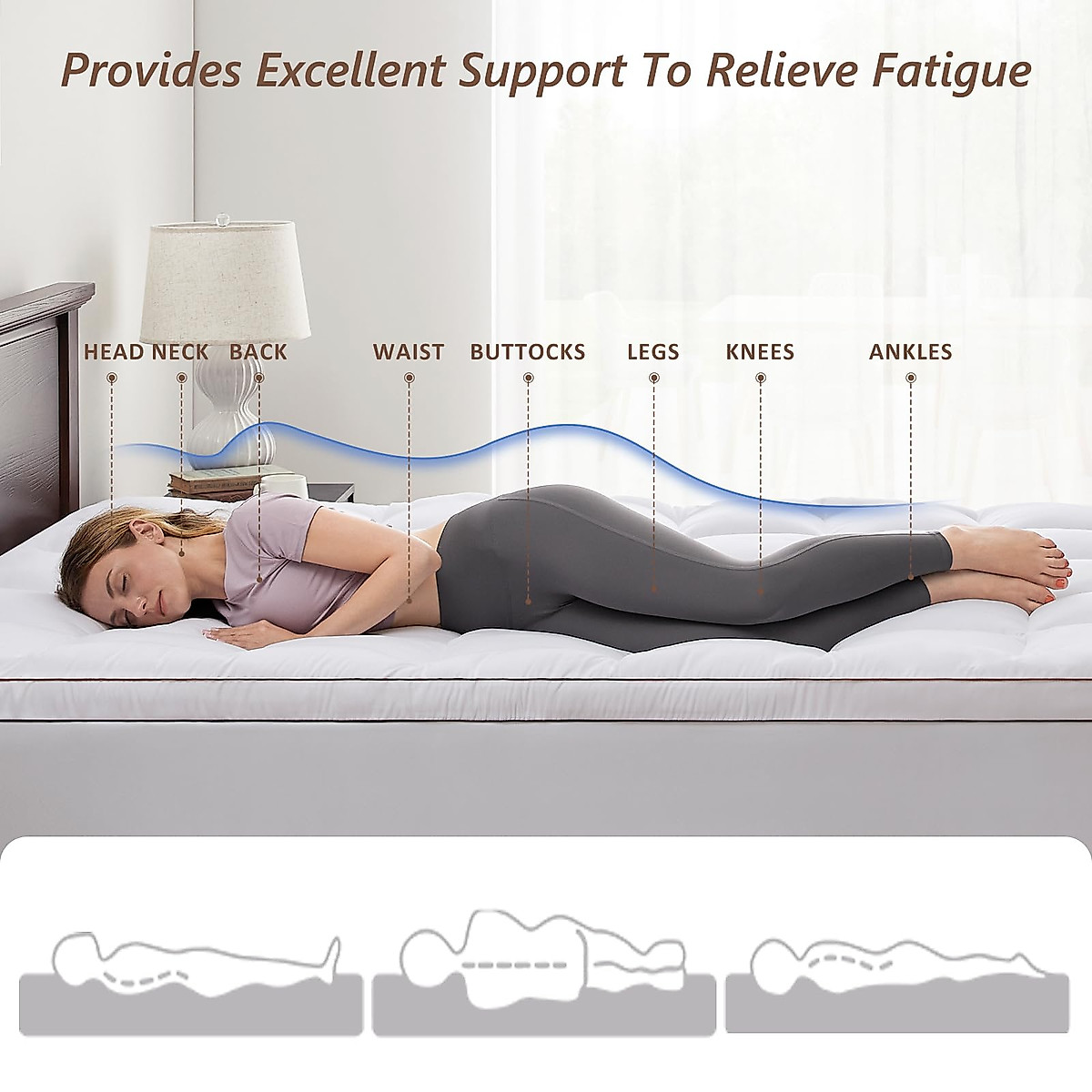 JKMAX Mattress Topper Cal King - Pillow Top Mattress Topper Pad Extra Thick Cover with Deep Pocket - Mattress Topper for Back Pain - 3D Snow Down Alternative Plush Mattress Topper (Cal King,White)