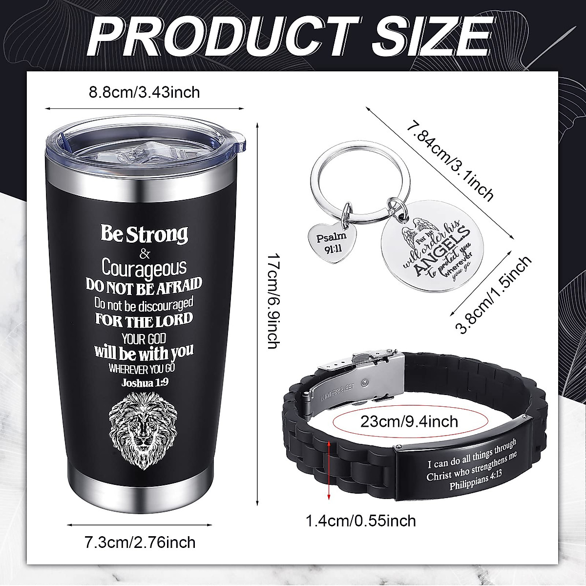 3 Pcs Christian Gifts for Men, Encouraging Gifts for Men Including Christian Keychain, 20 oz Travel Bible Verse Tumbler Mug with Slider Lid, Christian Bracelets, Inspiration Religious Gift for Men Boy