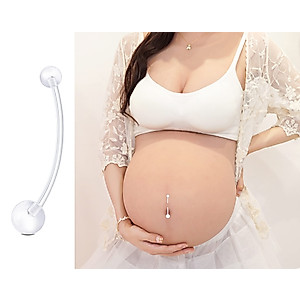 JFORYOU Pregnancy Belly Button Rings Maternity Flexible Plastic Long Navel Rings Retainer Piercing 14G Long Belly Button Rings for Maternity Pregnant Women