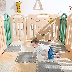Tamiplay Foam Floor Mats for Kids, 12 x 12 Inch 16 Tiles 0.4" thickness Foam Play Mat, Non-Toxic Square Interlocking Floor Mats Rubber Baby Play Mat for Toddlers(White/Beige/Gray)