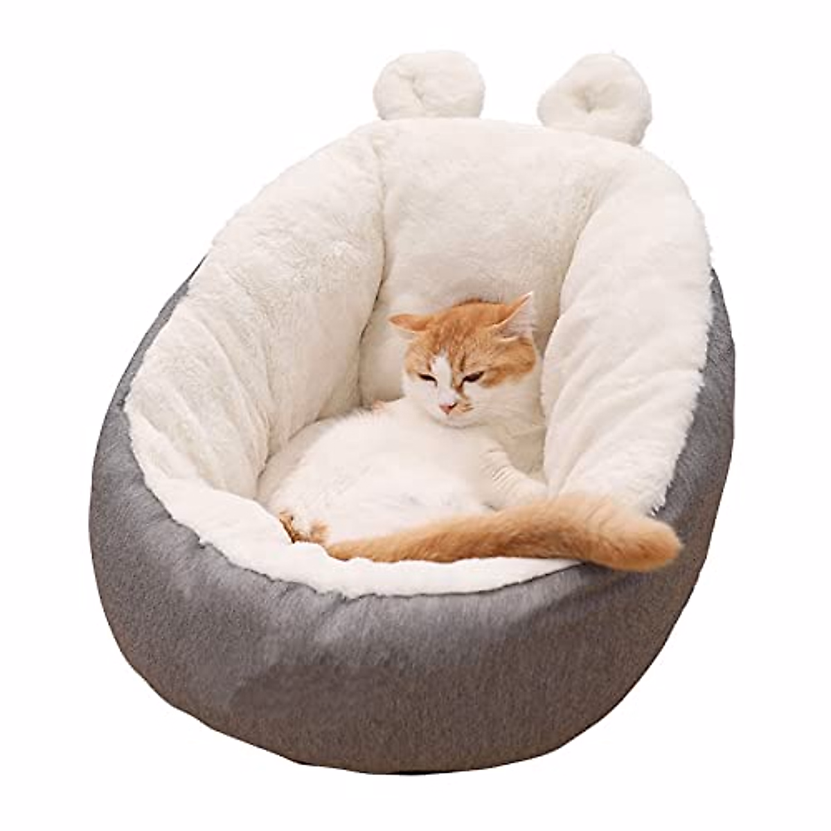 Calming Dog Bed,Cat Sofa Nest Thick Breathable Warm Comfortable Soft Rabbit Ears Design Sense Kitty House Winter Puppy Mat Anti Anxiety Cats Cave Beds Pet Supplies (White)