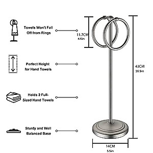 ZHKD 304 Stainless Steel Towel Rack Holder Stand with 2 Hanging Rings for Bathroom Vanity Countertops - Space Saving Hand Towel Holder,Chrome