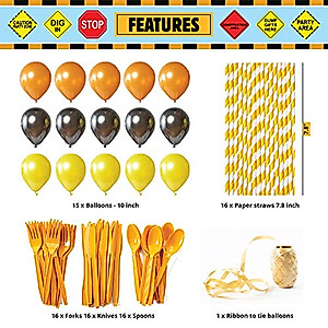PREMIUM (16 SERVES) CONSTRUCTION BIRTHDAY SET - Construction Birthday Party Supplies, All in One Truck Construction Party Supplies- Plate, Cups, Spoons, Fork, Napkins. Construction Birthday Decorations for Boys