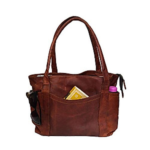 Madosh Vintage Genuine Leather Womens Tote Style Shoulder Handbag Valentine Gift Shopper Brown 16” Bag