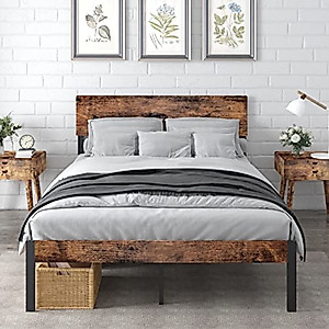 Bilily Full Size Bed Frame with Wooden Headboard and Footboard, Metal Platform Bed Frame with Strong Steel Slat Support, Mattress Foundation/No Box Spring Needed/Non-Slip/Noise Free