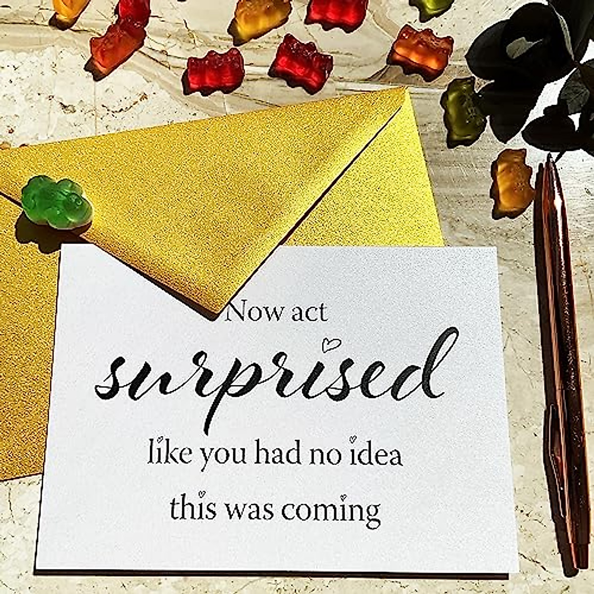 Now Act Surprised Like You Had No Idea Wedding Card, Will You Be My Bridesmaid, Matron of Honor, Maid of Honor, Flower Girl, Bridesmaid Proposal Card with Golden Envelope (Act Surprised (1 card))