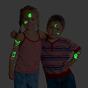 Partywind 380 Styles (30 Sheets) Luminous Tattoos for Kids, Mixed Styles Temporary Tattoos Stickers with Unicorn/Mermaid/Dinosaur/Outer Space/Pirate for Boys and Girls, Glow Party Supplies Gifts for Children