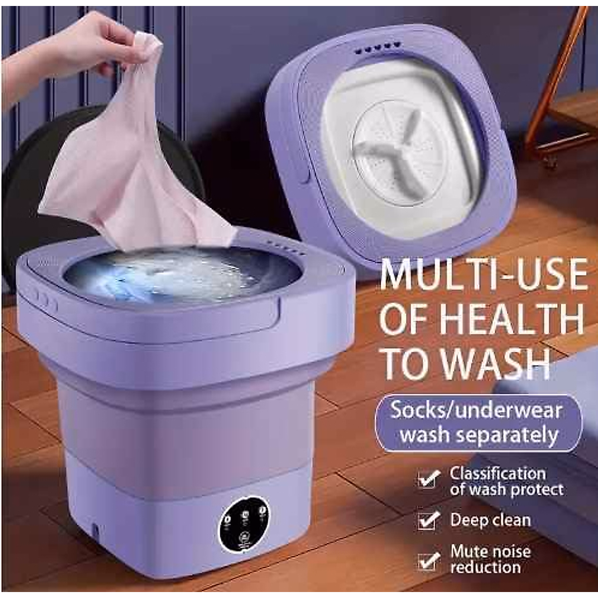8L Portable Washing Machine For Small Loads, Foldable Mini Washing Machine For Underwear, Bra, Socks, Baby Clothes, towels, or Small Items, Camping, Travel and Home Use