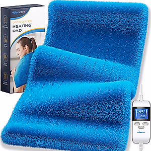 Boncare® LCD Digital Control 12” x 24” Heating Pad for Cramps and Back Pain Relief with Auto Shut off Large Size 6 Temperature Settings 6 Timers Super Soft Velvet Moist/Dry Hot Heat Pad (Blue)