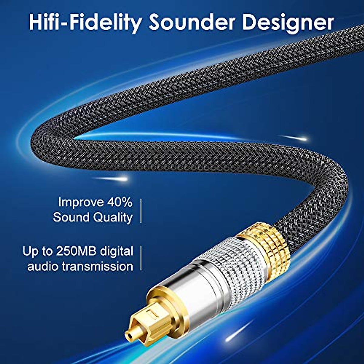 Starweh Optical Audio Cable, 6ft Fiber Optic Audio Cable with Durable 24K Gold-Plated, Nylon Braided Male to Male Optical Digital Cable for HI-FI Sound Bar, Home Theater, TV, PS4, Xbox, Playstation