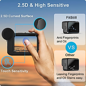 FiTSTILL [8pcs] Screen Protector for Go Pro Hero 12/Hero 11/Hero 10/Hero 9 Black Fit Media Mod Ultra Tempered Glass Protective Foils with Lens Cover Accessories Kit