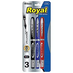 BAZIC Forza Assorted Color Needle Tip Gel Pen with Metal Clip 3 Per Pack,Red/Blue/Black