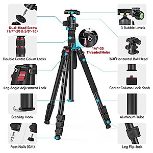 SmallRig 78" Camera Tripod, Foldable Aluminum Tripod & Monopod, 360°Ball Head Detachable and Quick Release Plate, Payload 33lb, Adjustable Height from 18.5" to 78" for Camera, Phone - 3474