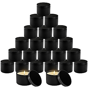 Coloch 24 Pack 8 Oz Black Candle Tin with Lid, Metal Cylinder Candle Making Container Travel Small Storage Tin Can for DIY Candles, Crafts, Holiday Gifts, 3x2.3 Inches