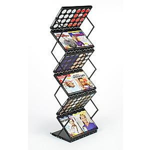 Displays2go LRJNYA3BLK 6-Pocket Portable Magazine Rack, Double-Sided Folding Literature Display, Black Metal