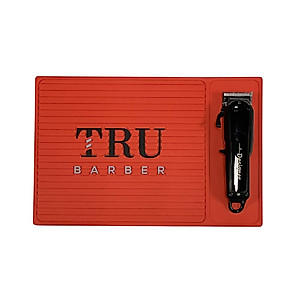 TRU BARBER ORGANIZER MAT 14”X 9” (RED) Flexible PVC Station Mat, Professional Mat, Salon and Barbershop work Station pads, Beauty salon tools hairstylist, Counter mat for clippers, Anti slip
