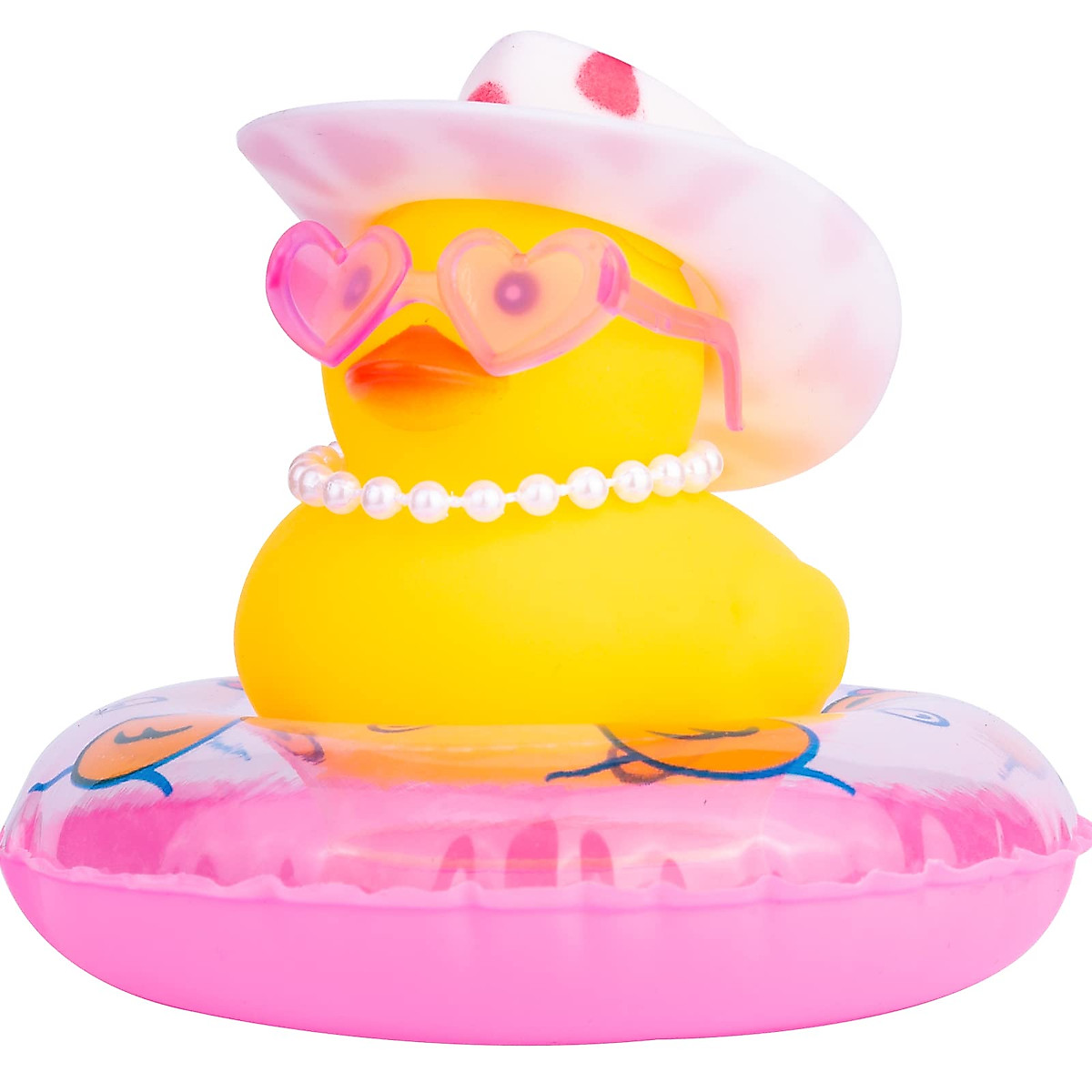 MuMyer Yellow Duck Car Ornaments Rubber Duck Car Dashboard Decorations with Mini Love Glasses Swim Ring Cowboy Hat Necklace for Car Dashboard Decoration(L1)