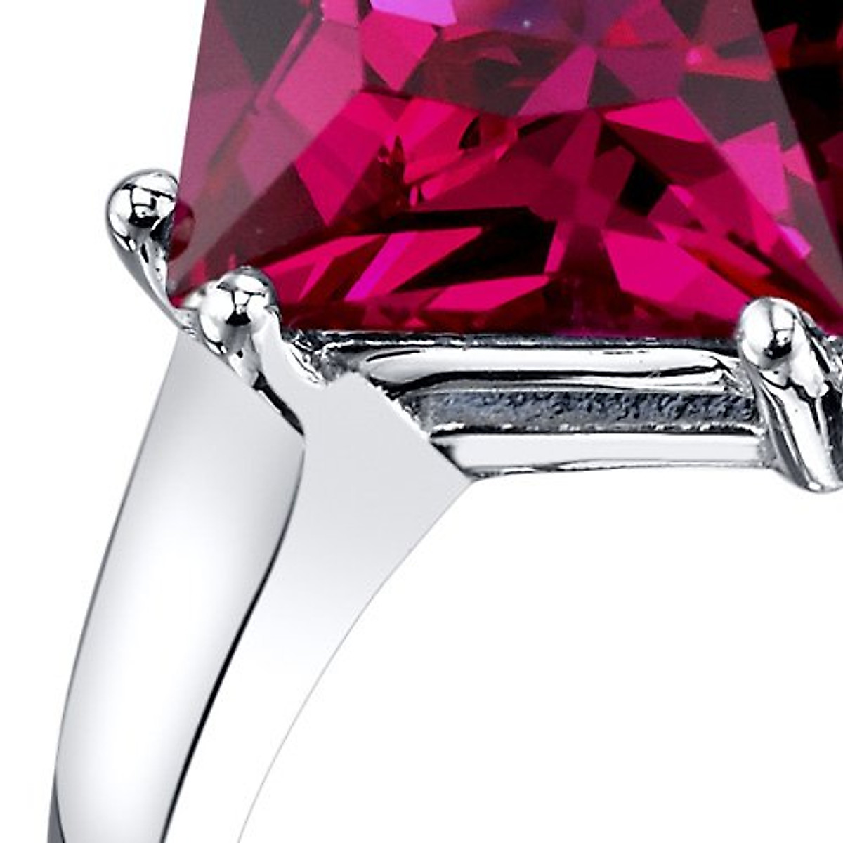 PEORA Created Ruby Solitaire Ring for Women 14K White Gold, 3.25 Carats Princess Cut 8mm, Size 7