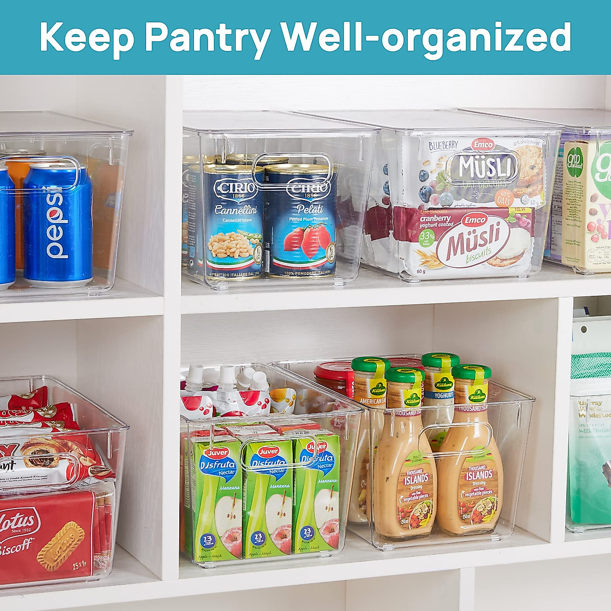 Vtopmart 4 Pack Food Storage Organizer Bins and 6 Pack Clear Stackable Storage Bins with Lids