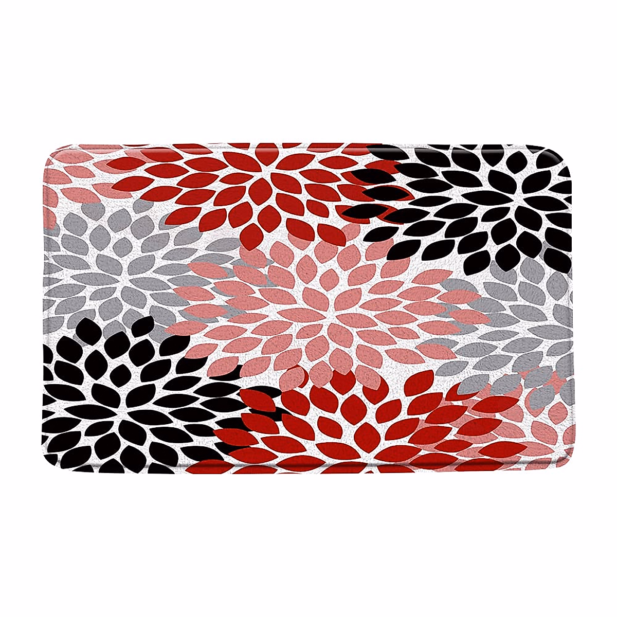 YSATNSFT Dahlia Bath Mat Pinnata Floral Black Red Coral Pink Gray Flower Pattern Print Bathroom Bedroom Kitchen Toilet Rug Soft Memory Foam Backing,18x30 Inch