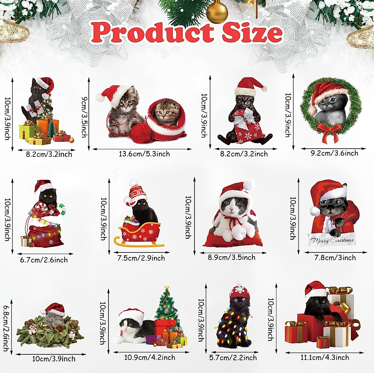 36 Pcs Black Cat Christmas Ornament for Tree Christmas Tree Ornaments Black Cat Decor Christmas Cat Wood Gift for Cat Lovers Women Men Xmas Car Hanging Ornaments