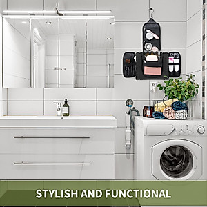 AmoVee Hanging Toiletry Bag for Women and Men, Extra Large Travel Cosmetics Bag, Portable Organizer Bathroom Shower for Hygiene Bag/Toiletries/Makeup, Black