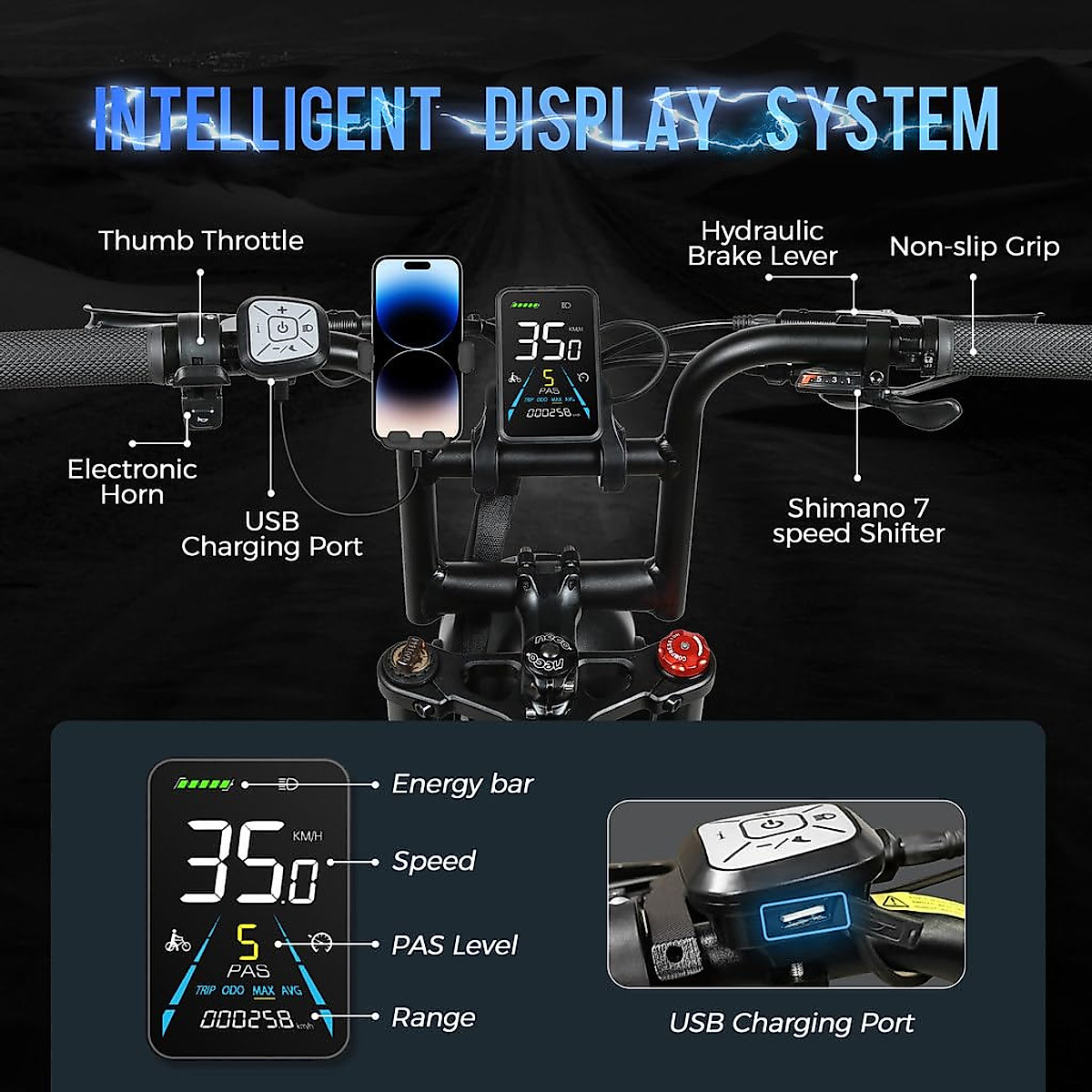 SAMEBIKE 1000W Electric Dirt Bike, Electric Bike for Adults with 48V 18AH Battery 30 MPH Max Speed & 62 Miles Moped Style Electric Motorcycle Ebike with 4.0 Fat Tire Full Suspension Hydraulic Brakes