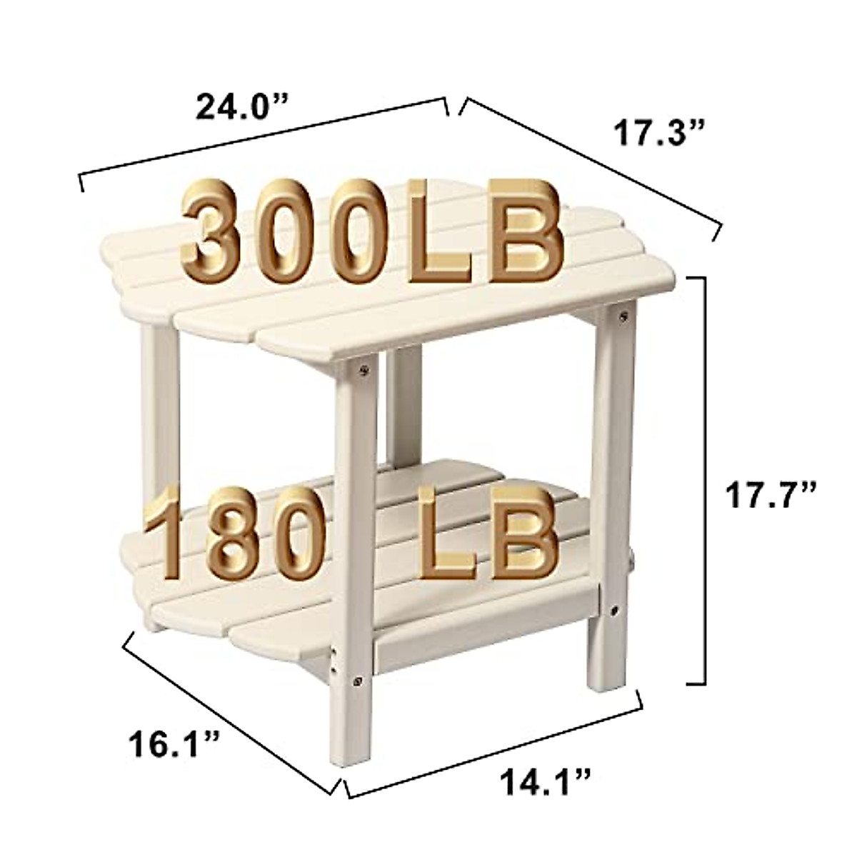 FERFALDER Adirondack Patio Table-2 Tier Outdoor Side Table White Balcony Table for Garden Pool