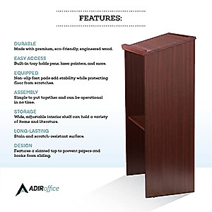 Adir Podium Wood Stand- Standing Desk for Speakers with Storage Shelf Used as Wooden Standing Shelf for Church, Classroom, Office, Restaurants (46.25 Inches, Mahogany)