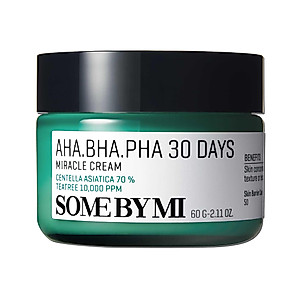 SOME BY MI AHA BHA PHA 30 Days Miracle Cream - 2.02Oz, 60ml - Mild Exfoliating Korean Face Moisturizer for All Skin Types - Daily Skin Prep Soothing and Blemish Relief Face Cream - Korean Skin Care