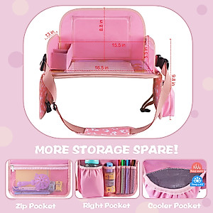 MENZOKE Black & Pink Kids Travel Tray Bundle, Toddler Tray with Dry Erase Board Car Lap Desk Table with iPad Holder, Storage Pocket, Kids Active Eating Tray for Road Trip, Airplane