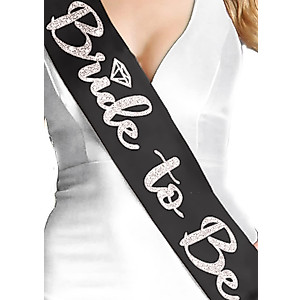 Bachelorette Sash Black - Silver Sparkle Diamond Bride to Be Bridal Grade Satin Sash - Til Death do us Party - Black Sash(SlvDiaB2B)
