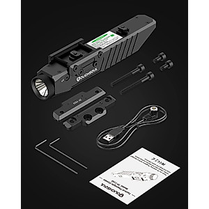 TOUGHSOUL Tactical Flashlight Green Red Laser Sight Combo, 1450 Lumen Picatinny Rail MLOK Mounted Rechargeable Rifle Flashlight (Green Laser)