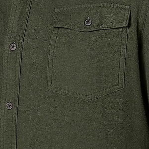 Amazon Essentials Men's Slim-Fit Long-Sleeve Two-Pocket Flannel Shirt, Olive Heather, Large