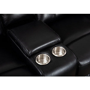 Kingway Faux Leather Recliner Couch Console Table Storage Sectional Sofa with Cup Holders LED Light for Home Theater Office Big House