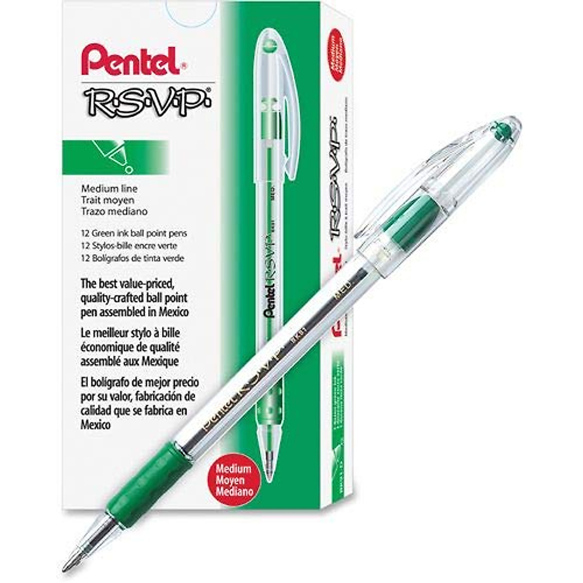 Pentel R.S.V.P. Ballpoint Pen, Medium Point, Green Ink (BK91-D) 12 Total