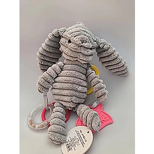 Apricot Lamb Gray Bunny Rabbit Character Teething Toy Soft Baby Rattle Stroller for Boys and Girls, Plush Stuffed Animal Rattle Toy Lovey for The Newborn, 0-3 Months, 0-6 Months and above, 8.5 Inches