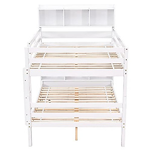 Harper & Bright Designs Full Over Bunk Beds with Bookcase Headboard, Solid Wood Bed Frame Storage, Safety Rail and Ladder, Kids/Teens Bedroom, Can Be converted into 2 Beds, White